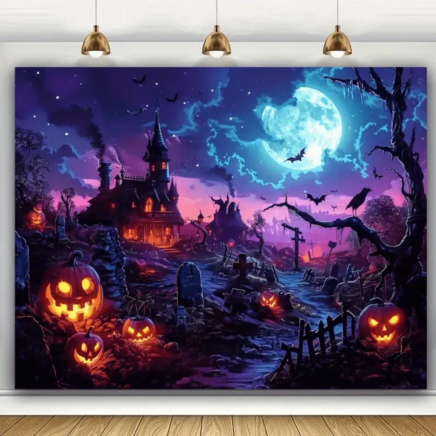 1 Piece, Halloween Haunted Castle Cemetery Photography Background ...