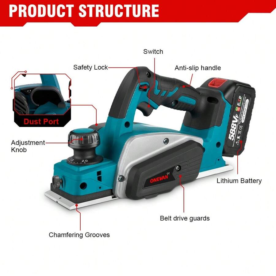 ONEVAN Brushless Electric Cordless Planer, Hand Planer, Tool ...
