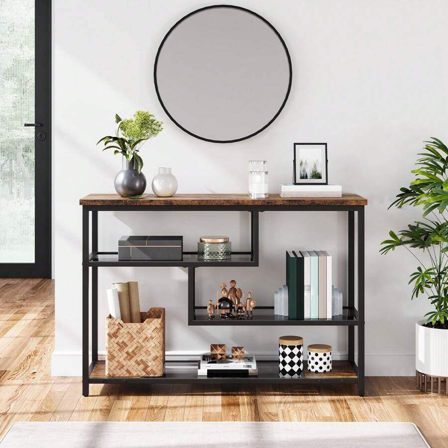 Entryway Table, 4-Tier Console Table With Storage Shelves, Console ...