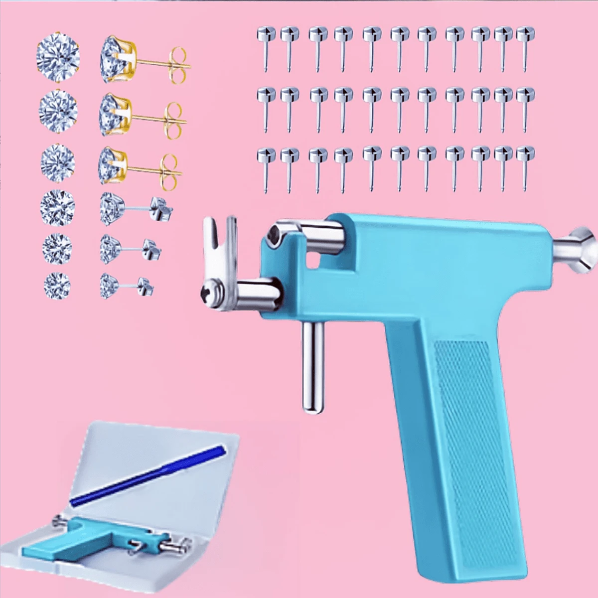 40pcs Professional Ear Piercing Kit - Includes Steel Ear Studs, Safety ...