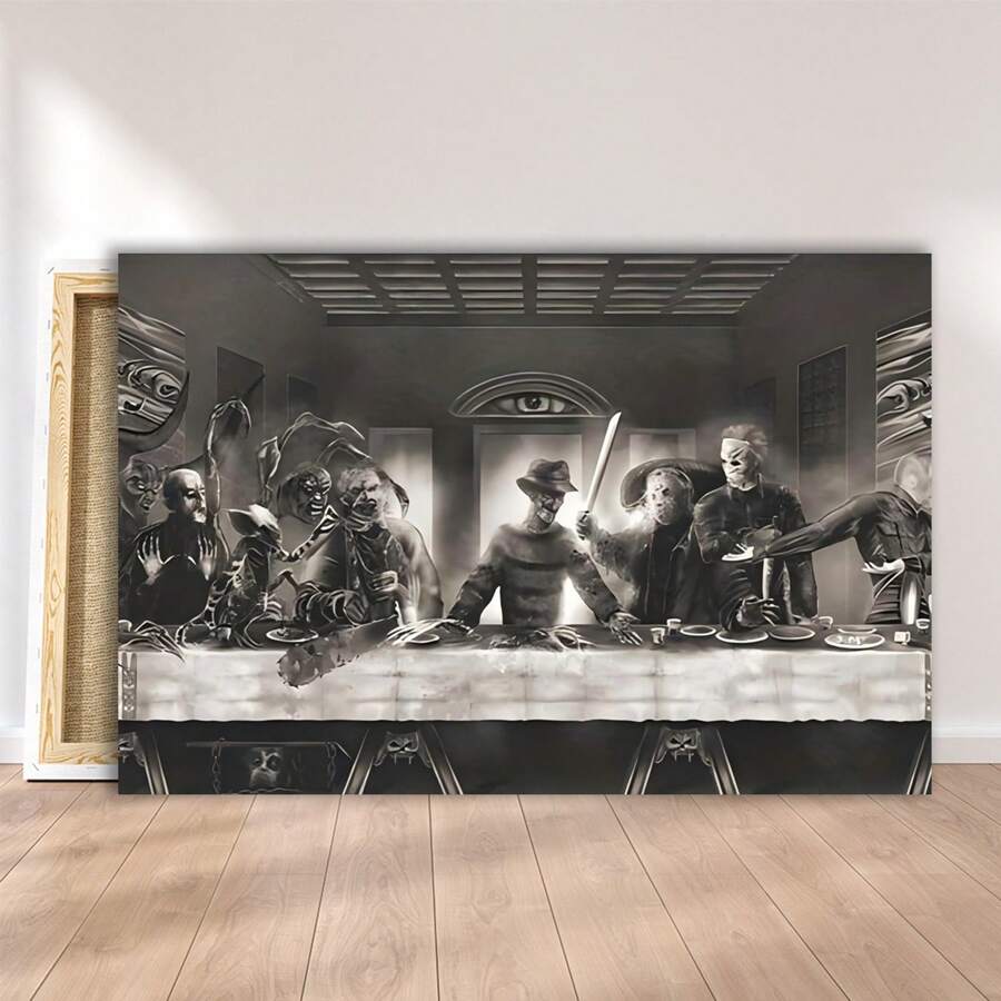 1 Framed Canvas Poster, Last Supper Dark Evil Horror Weird Halloween ...