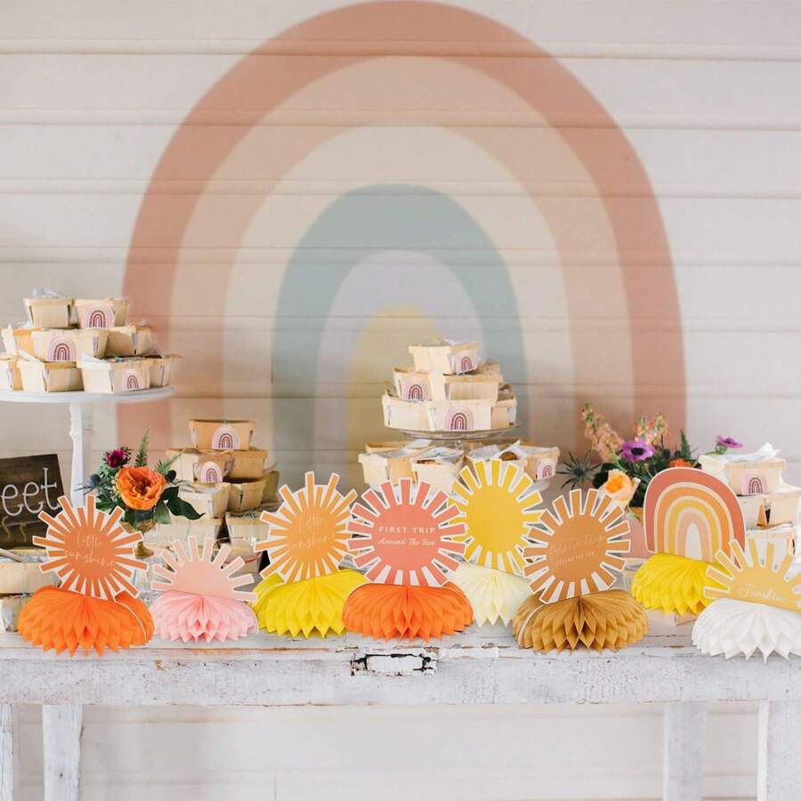 9Pcs Boho Sun Honeycomb Centerpieces Table Toppers Hippie Rainbow Muted ...