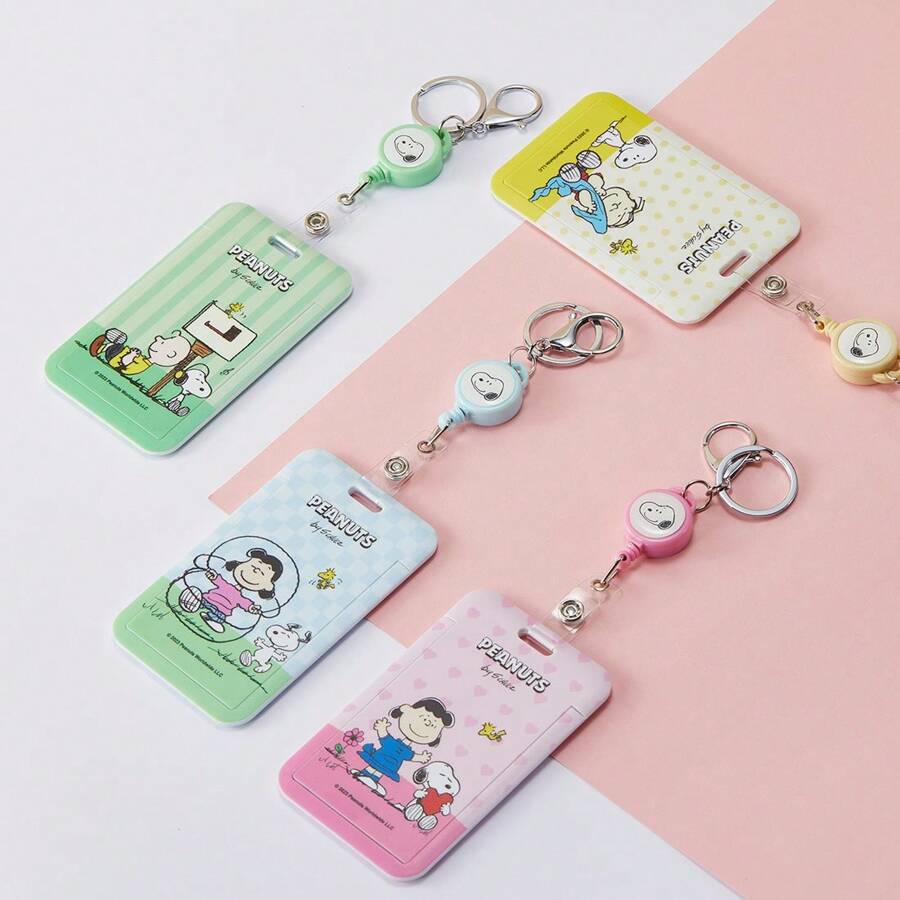 Miniso スヌーピーキャラクター カードホルダー フック&キーチェーン付き - キャンパスカード、交通カード ホルダー - バッジケース 紛失防止 (ブルー) | SHEIN JAPAN