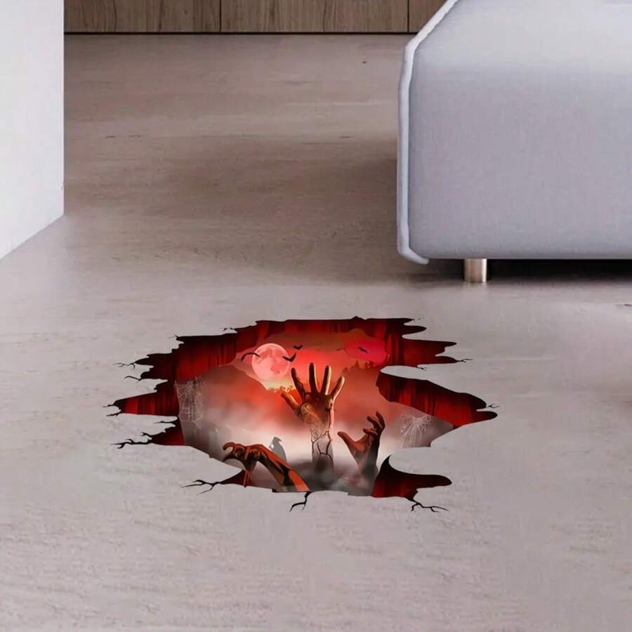 3D Halloween Wall Decals Scary Hand Fog Halloween Floor Stickers ...