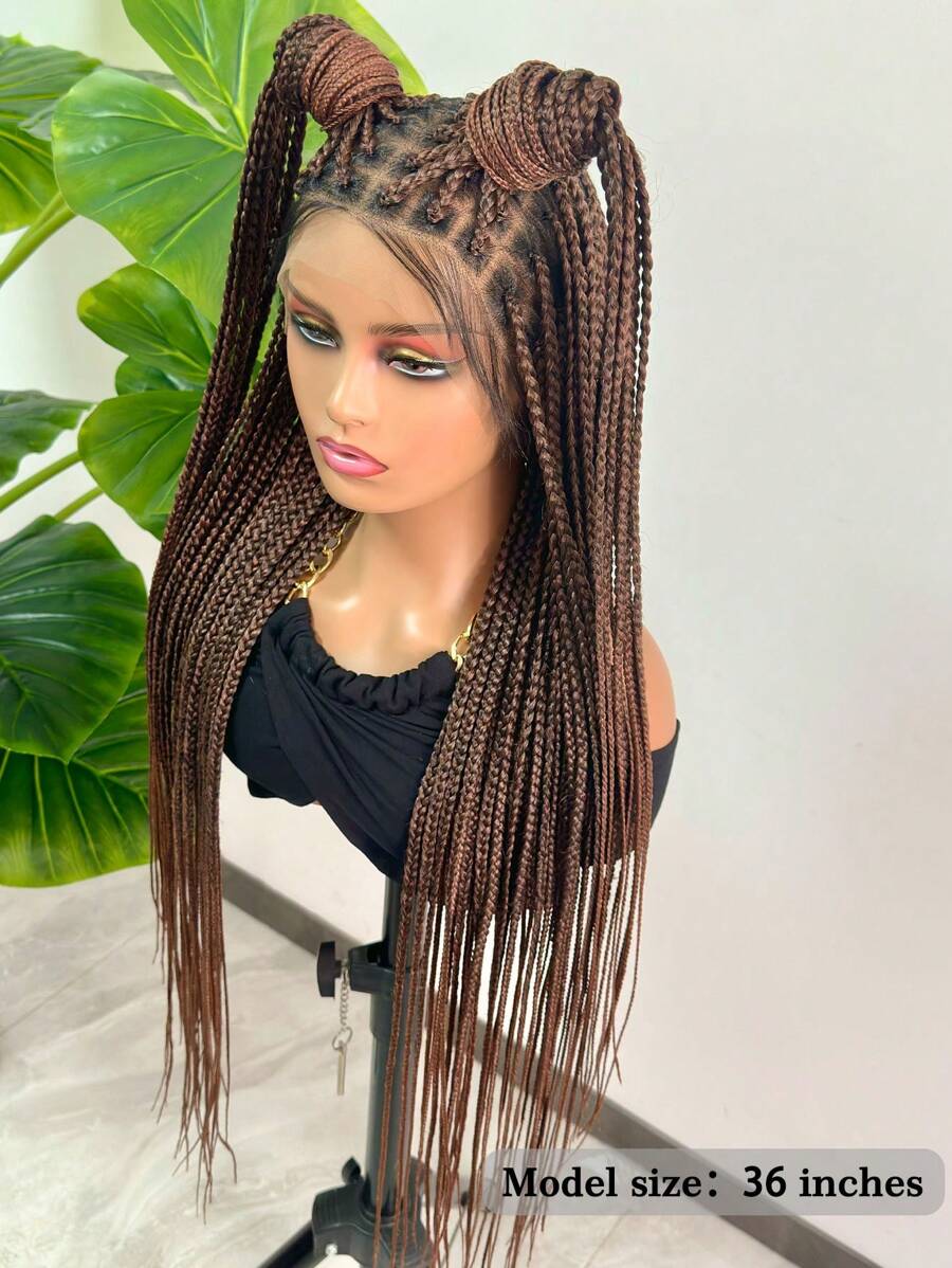 Brown Full Double Lace Front Box Braided Wigs For Women 36 Inches ...