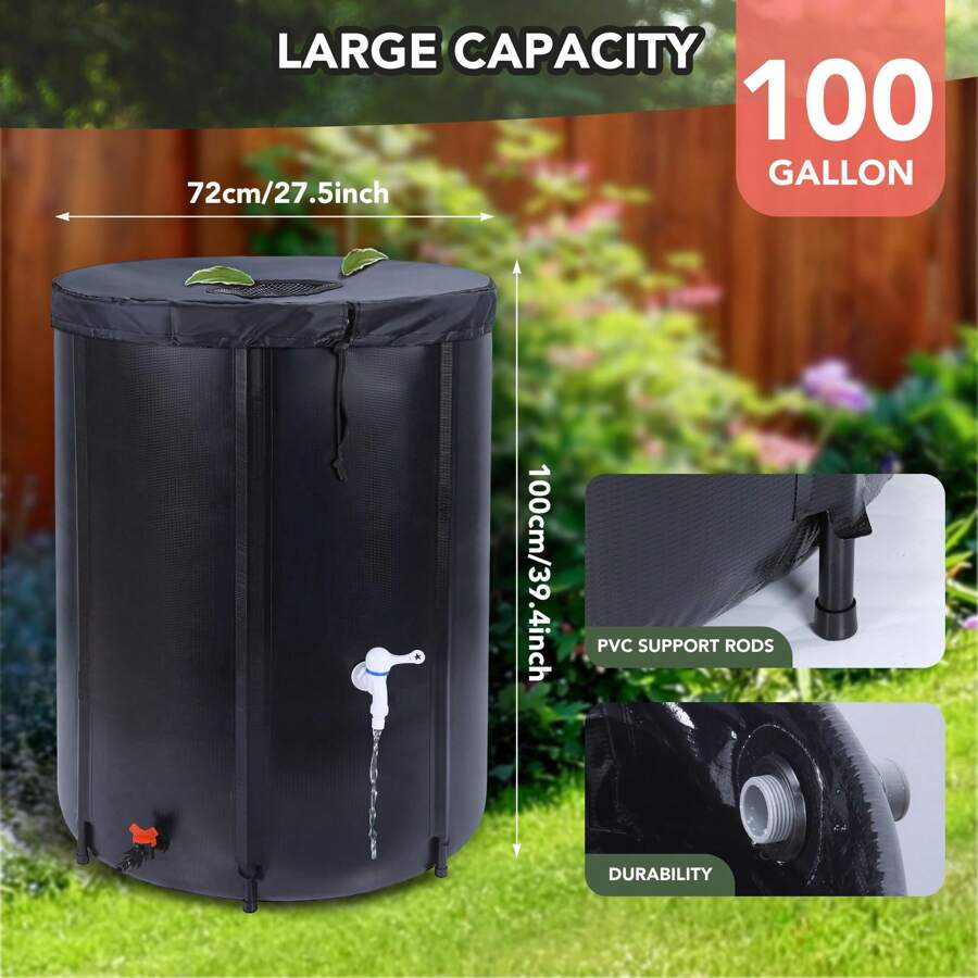 100 Gallon Rain Barrel Water Tank - Portable Rain Water Collection ...