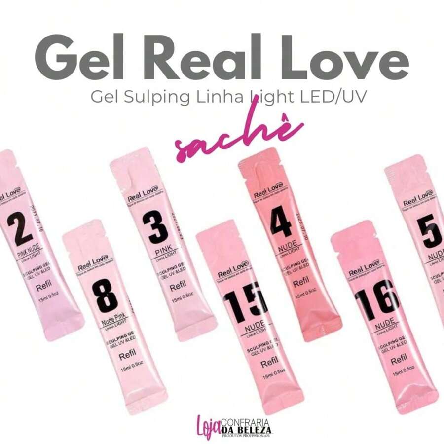 Gel Real Love SACHÊ Construção Sculping Linha Light para Unhas Gel 15ml ...