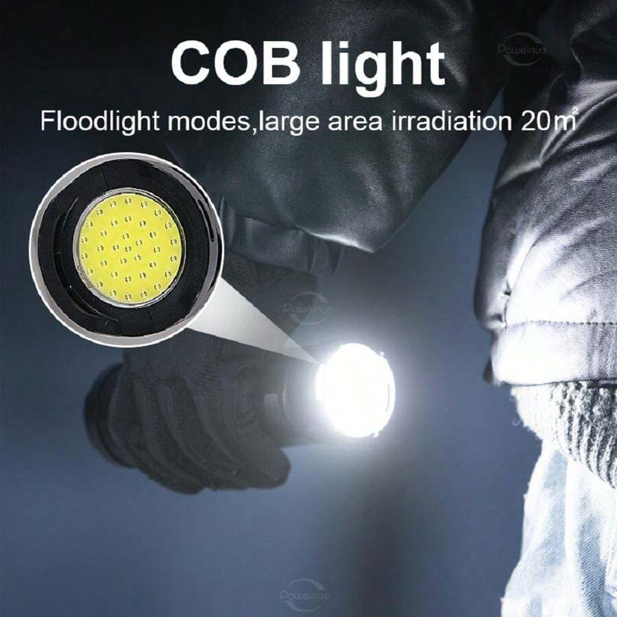 High-Power LED Torch Rechargeable Battery - Waterproof, Long-Range Spotlight With COB Light For ...