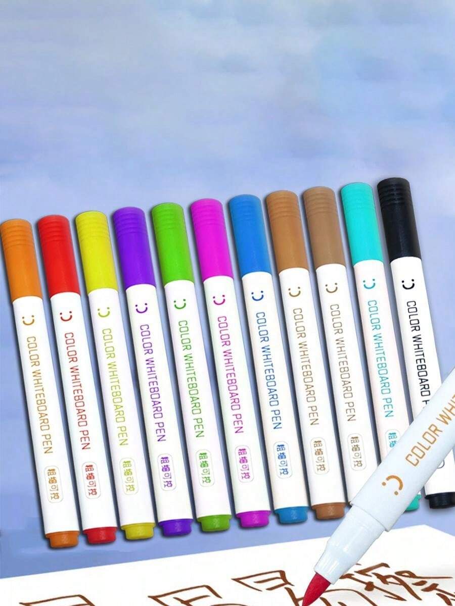 12 colores Marcadores borrables con punta de pincel, marcadores ...