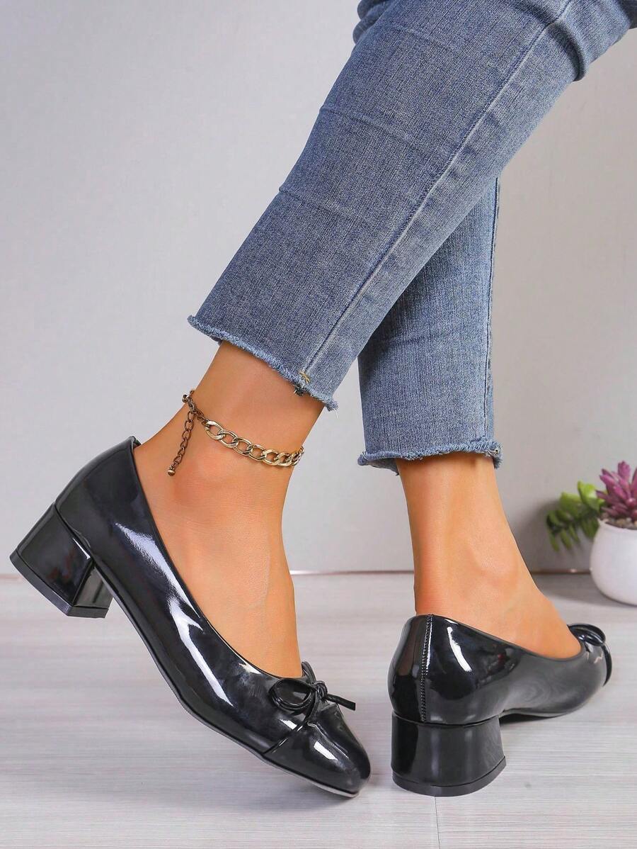 New Classic Women Black High Heel Shoes, Niche Square Toe Thick Heel ...