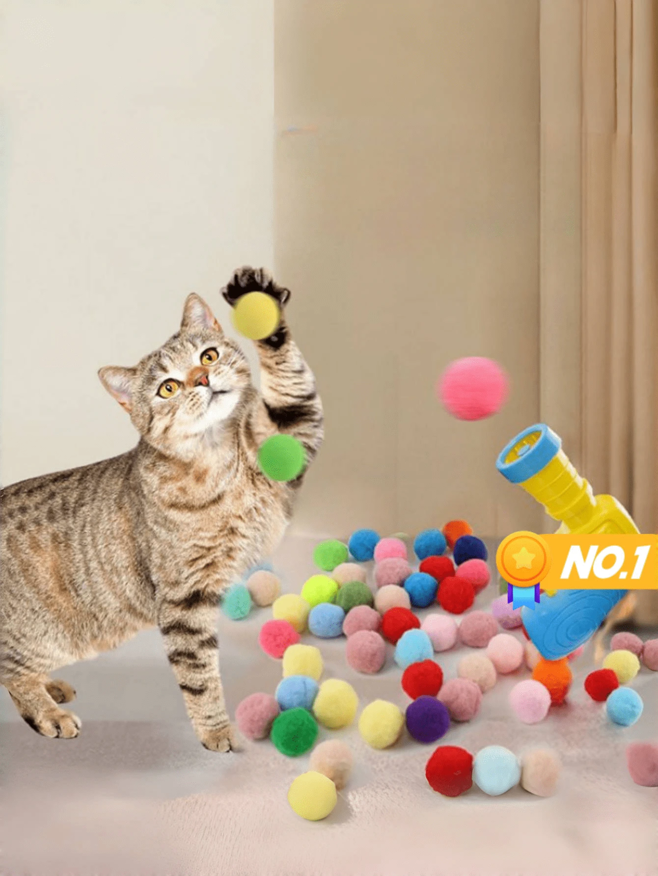 1Set Plush Ball Cat Interactive Toy & Random Color Plush Balls,Cat ...