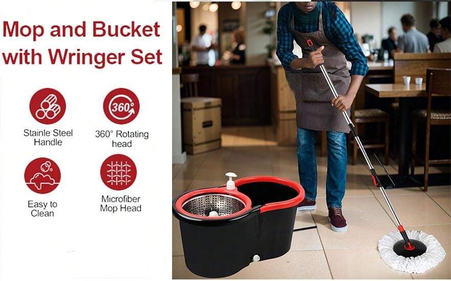 Spin Mop And Bucket With Wringer Set, 360° Spinning Mop Bucket System ...