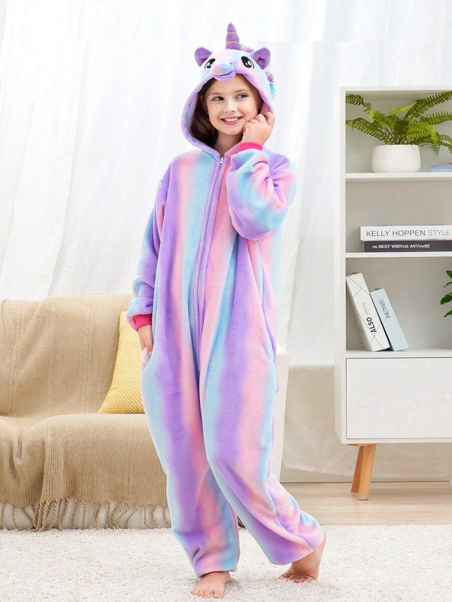 Tween Girls Unicorn Striped Jumpsuit Pajamas | SHEIN UK