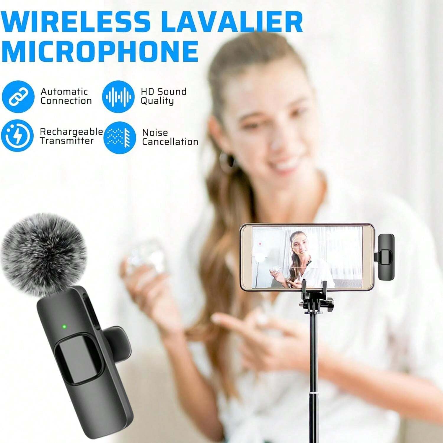 Wireless Lavalier Microphone Compatible With Iphone/IOS, Android/Type C ... Wireless Lavalier Microphone Compatible With Iphone/IOS, Android/Type C ...