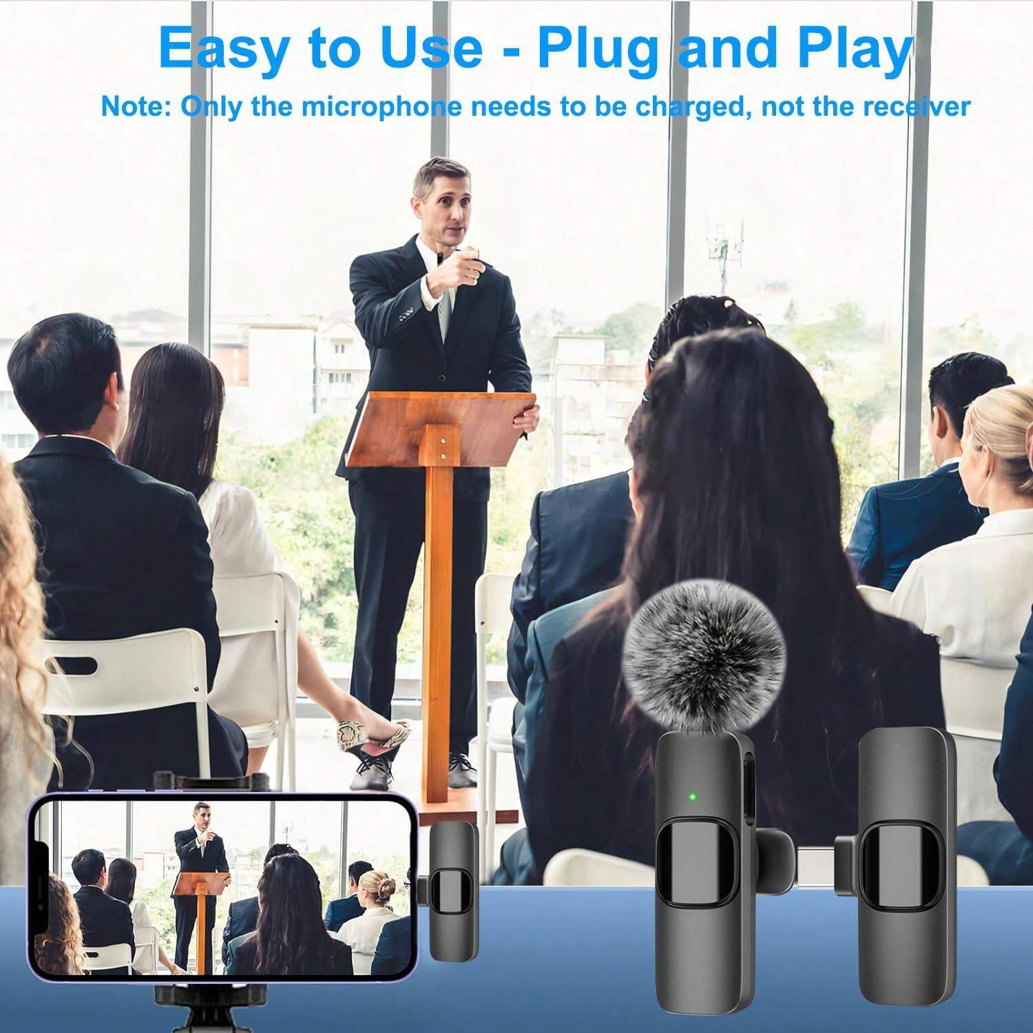 Wireless Lavalier Microphone Compatible With Iphone/IOS, Android/Type C ...
