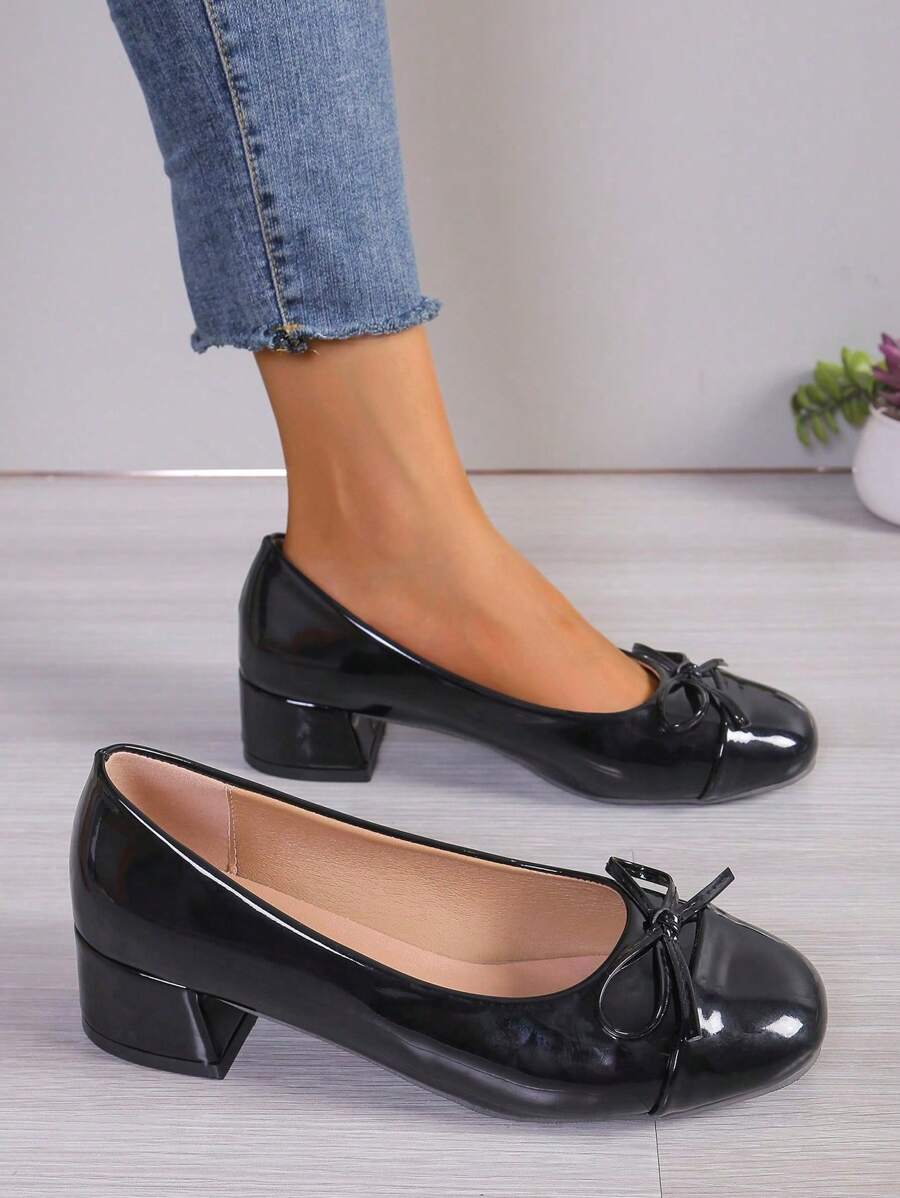 New Classic Women Black High Heel Shoes, Niche Square Toe Thick Heel ...