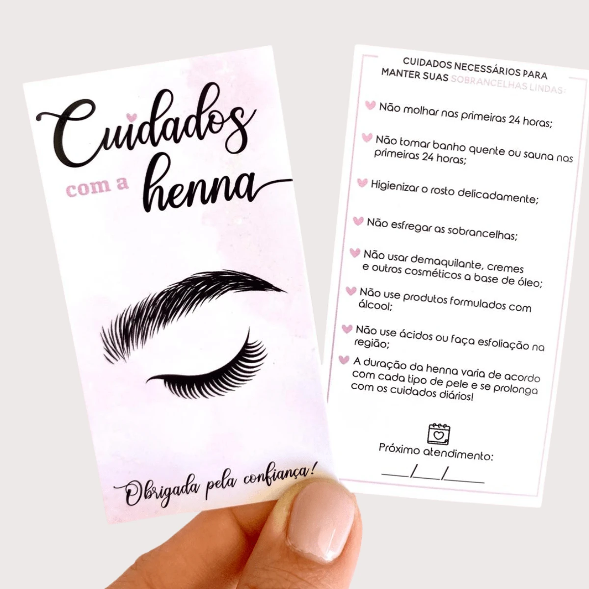 Kit 50 unidades cartão Tag Para Cuidado com Henna Sobrancelha tamanho ...