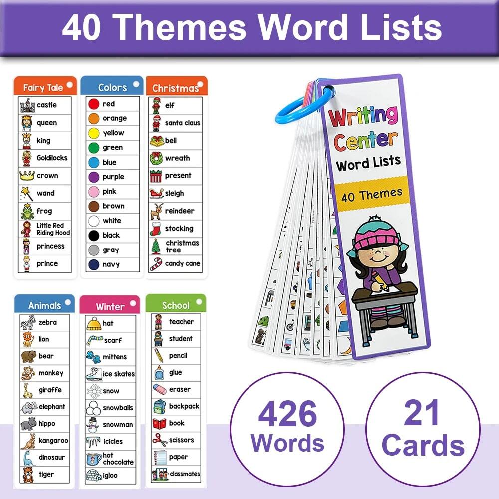 40 Themes Writing Center Word Lists Cards Sight Words Vocabulary ...