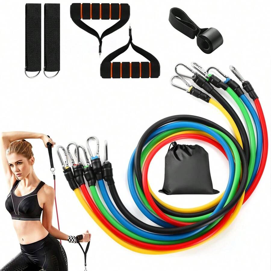 11Pcs Resistance Bands Set Fitness Workout Tubes Exercise Tube Bands Up ...