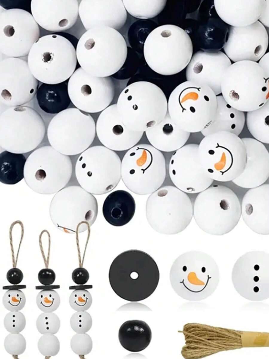 26pcs Wooden Snowman Beads, For DIY Christmas Party Decorations ...