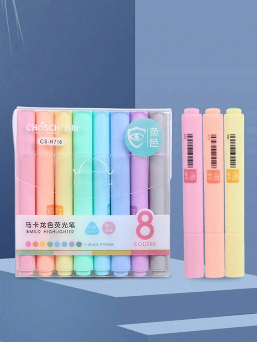 1box/8pcs Macaron Colored Fluorescent Highlighter With Slanted Head And ...
