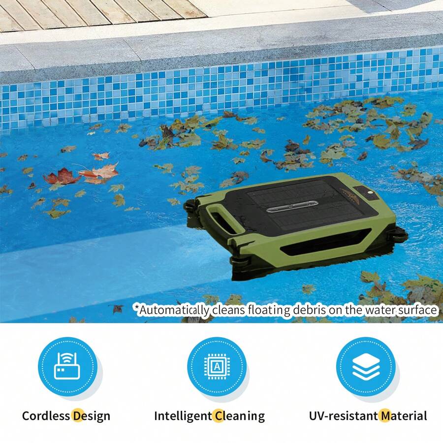 (2024 New) Cordless Robotic Pool Cleaner, Solar Powered Pool Skimmer ...