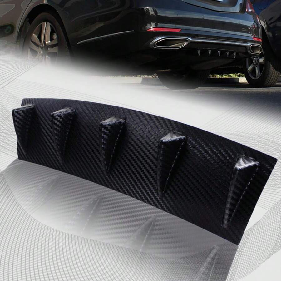 Carbon Fiber Style Rear Lower Bumper Diffuser 7-Fin Spoiler Lip Wing ...