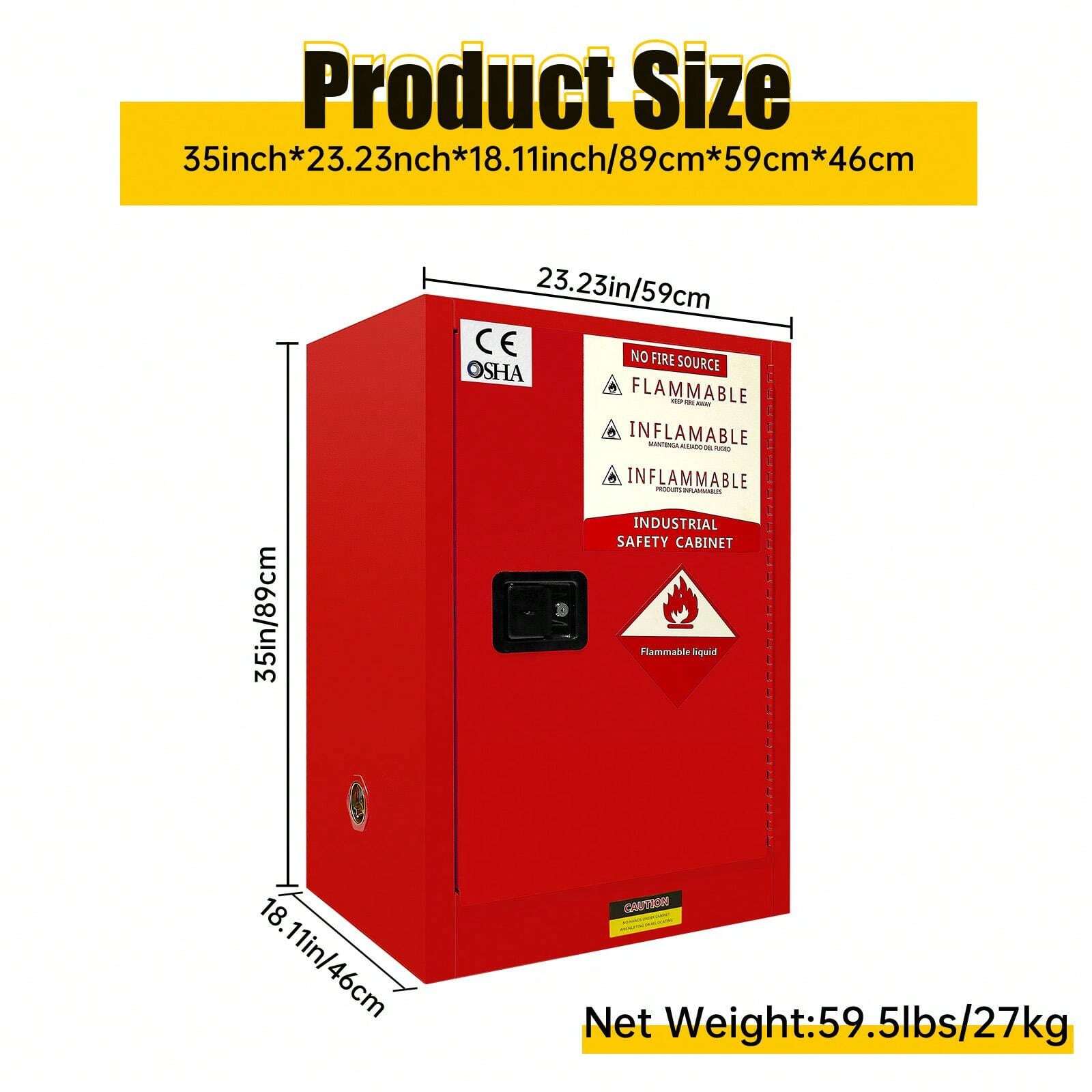Flammable Storage Cabinet, 23.23x18.11x35 Inches, Industrial Fire ...