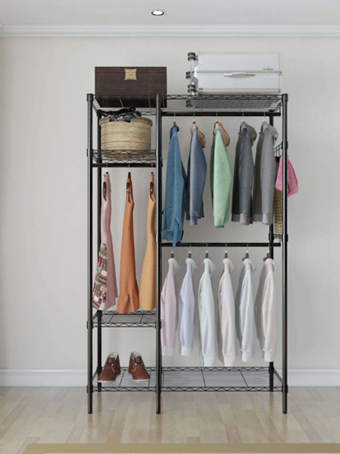Closet Organizer Metal Garment Rack Portable Clothes Hanger Home Shelf ...
