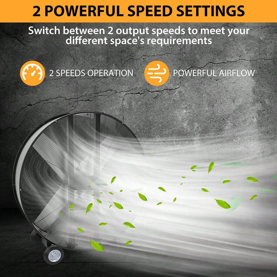 44.5 Inch Heavy Duty Industrial Drum Fan, 2 Speed Floor Fan Metal Air ...
