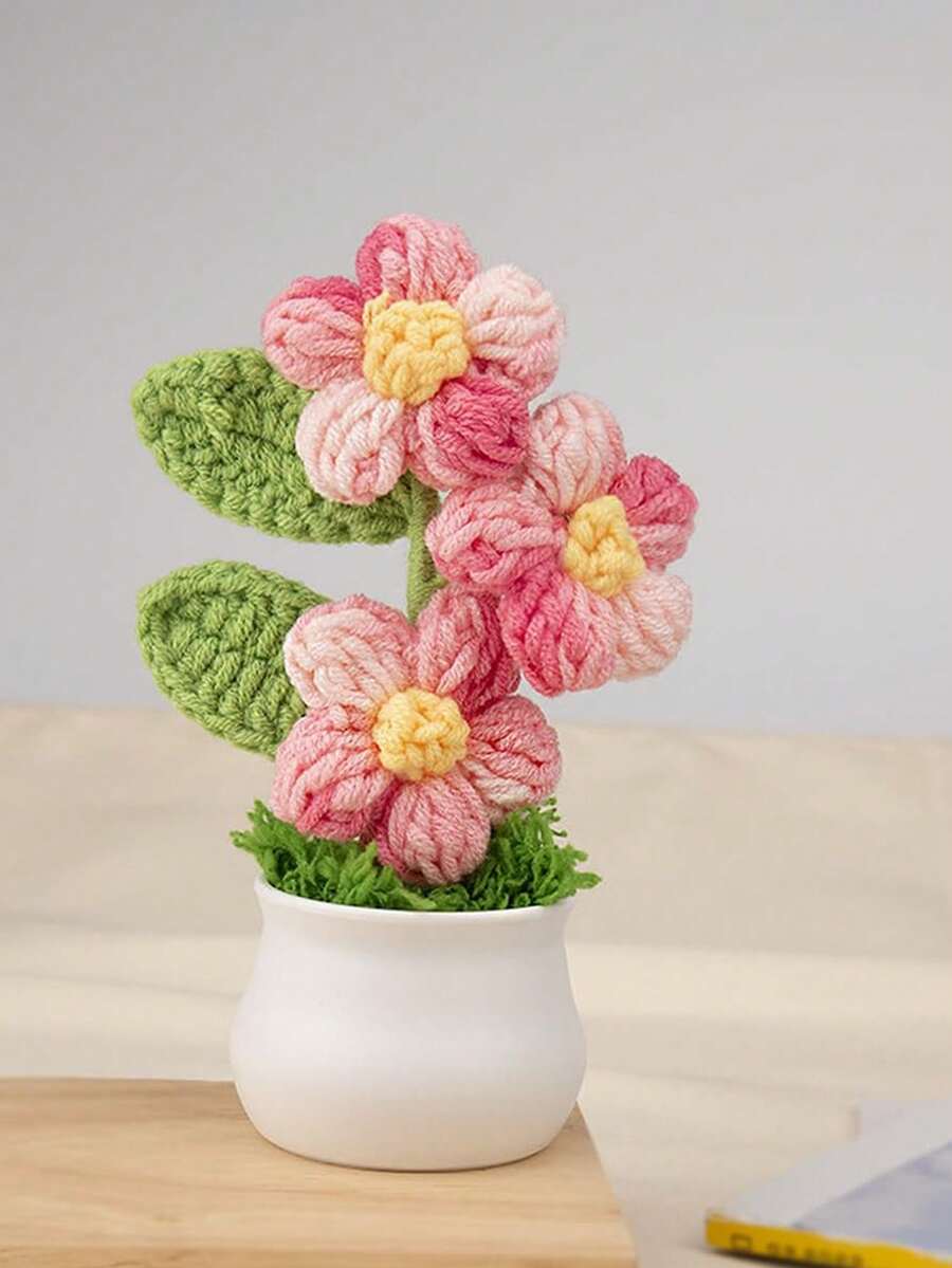 1pc Diy Handmade Crochet Mini Plant Pots, Hook Flower, Mother's Day ...