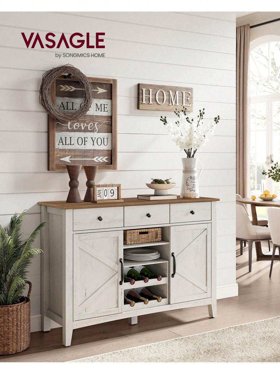 VASAGLE Farmhouse Buffet Cabinet With Detachable Wine Rack, Sideboard ...
