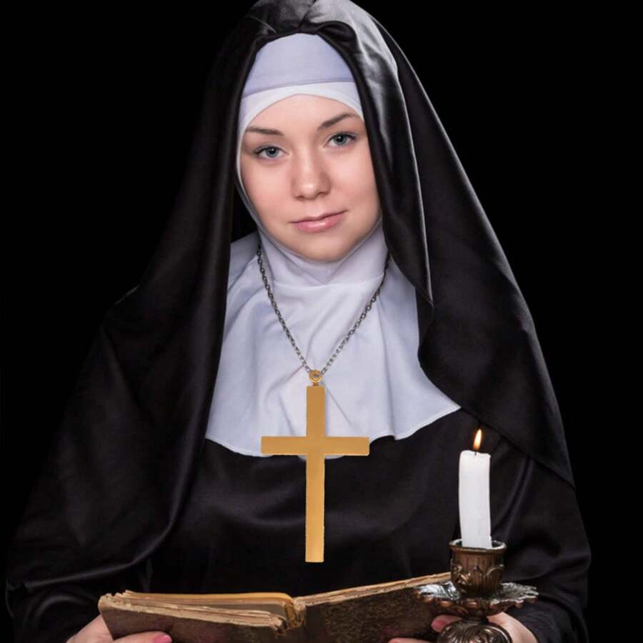 Nun Costume Set Nun High Socks With Necklace For Halloween Cosplay Women Fancy Dress Up Costume