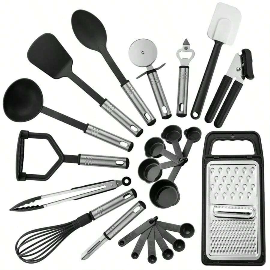 Cooking Utensils Set 23 Piece Stainless Steel Heat Resistant Nylon ...
