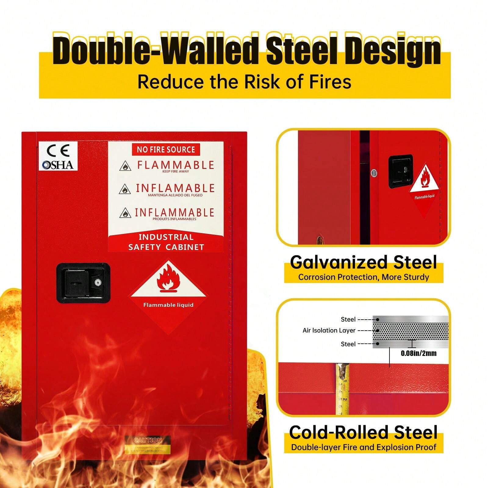 Flammable Storage Cabinet, 23.23x18.11x35 Inches, Industrial Fire ...