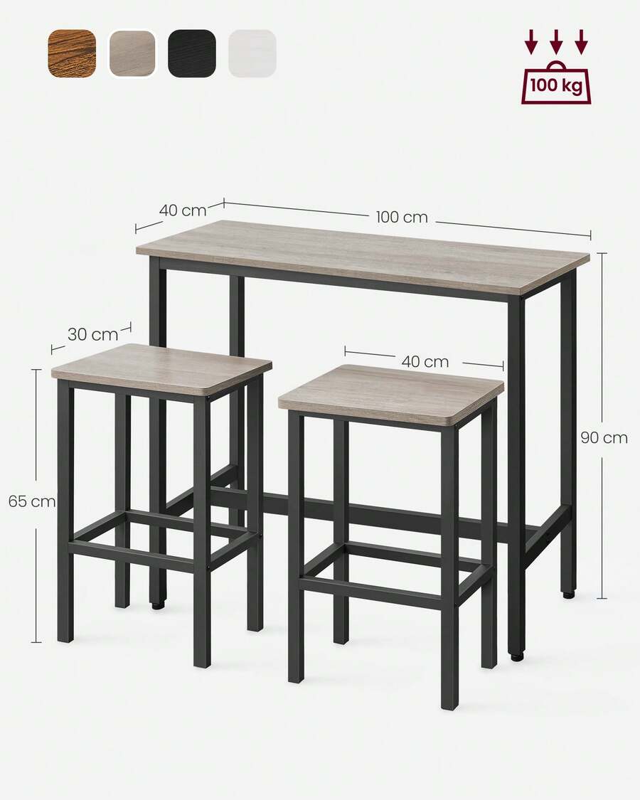 VASAGLE Dining Table Set, Bar Table And Stools, Breakfast Bar Table ...