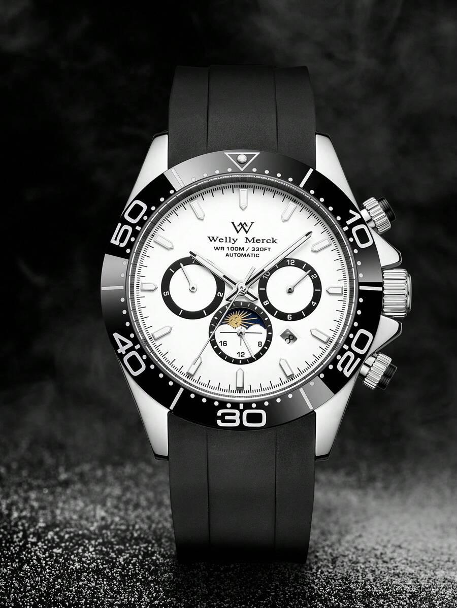 welly merck Automatic Mechanical Watch For Men, Black & White Panda ...