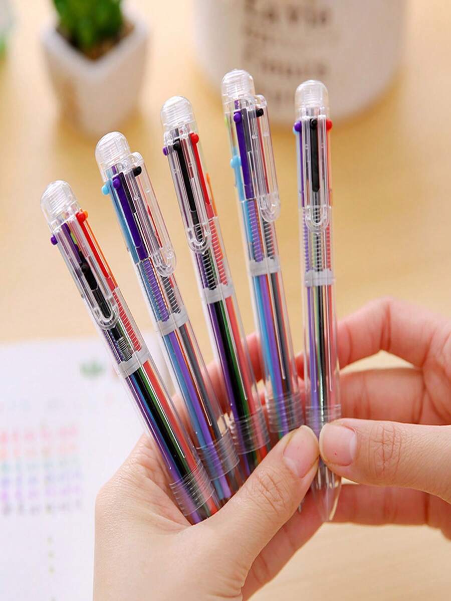 6 Color Ballpoint Pens With Transparent Spring Refills, Retractable ...