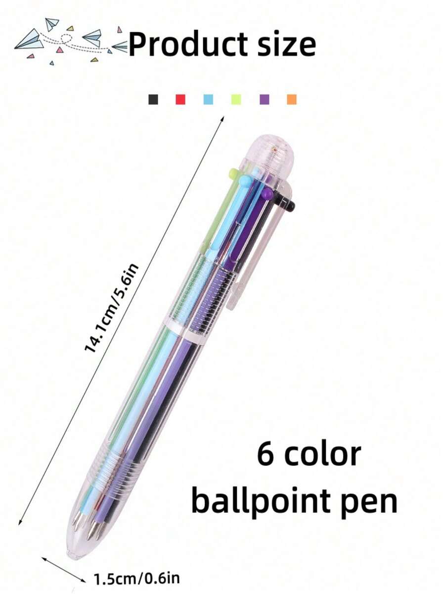 6 Color Ballpoint Pens With Transparent Spring Refills, Retractable ...
