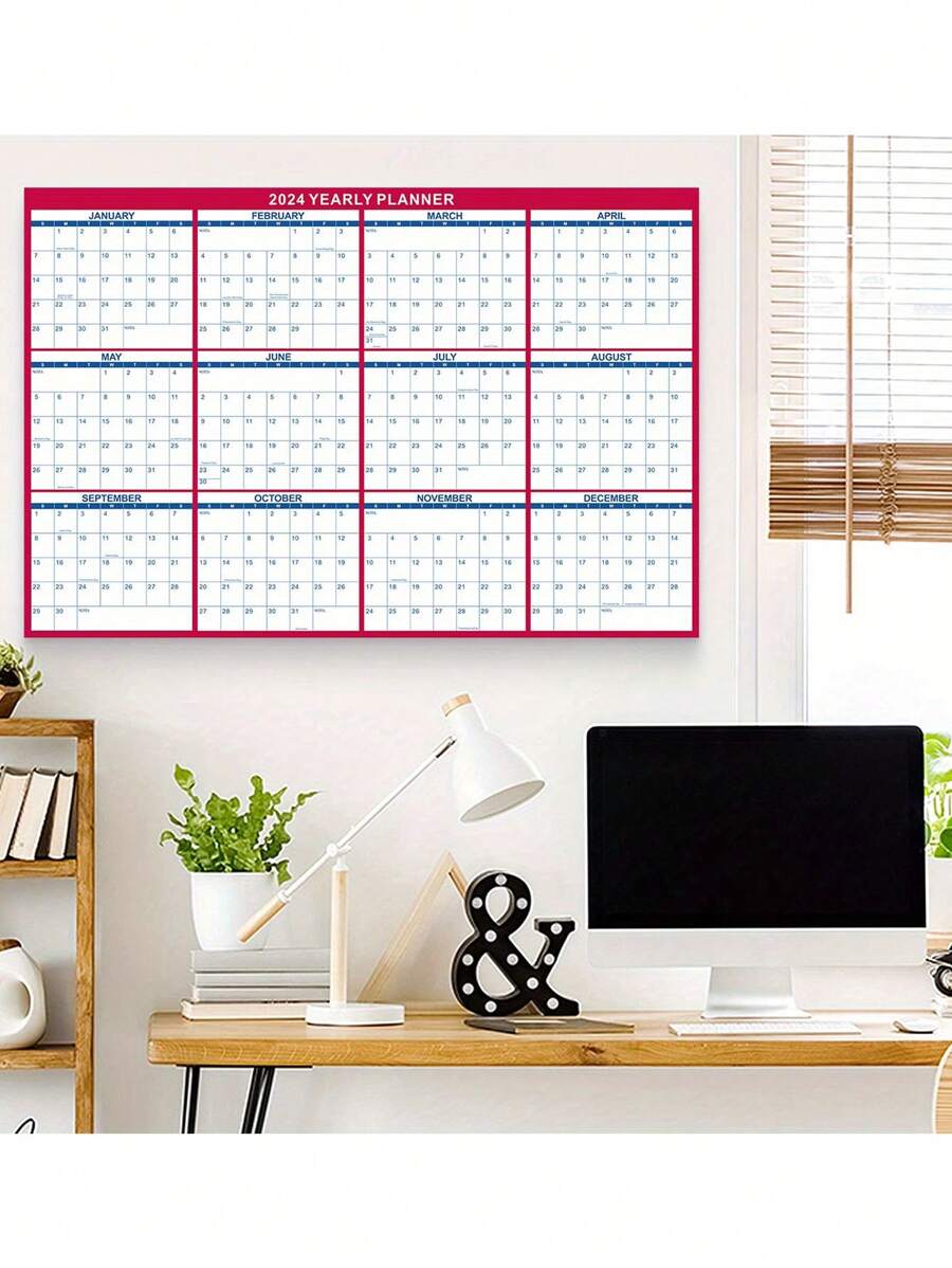 1 pièce Calendrier effaçable double face monté au mur 2024, de janvier ...