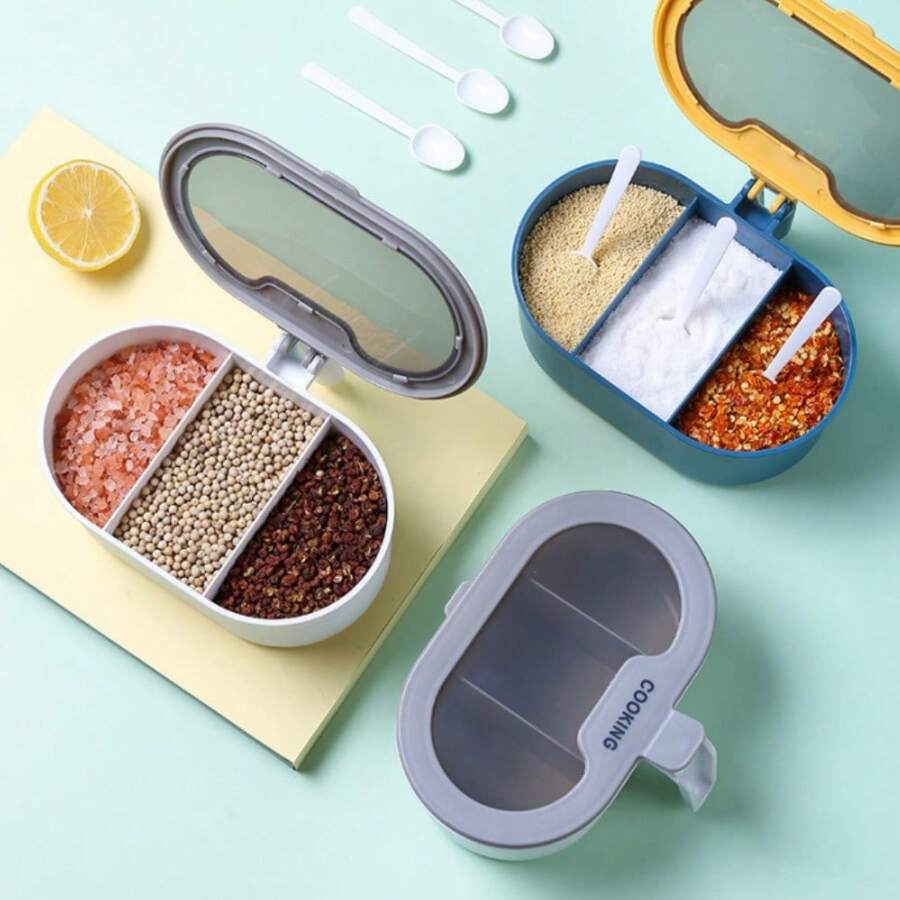 Seasoning Box Set Three-In-One Transparent Kitchen Taste Refined Salt ...