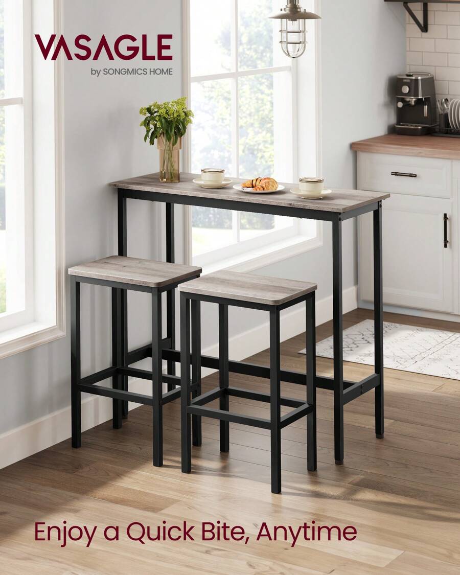 VASAGLE Dining Table Set, Bar Table And Stools, Breakfast Bar Table ...