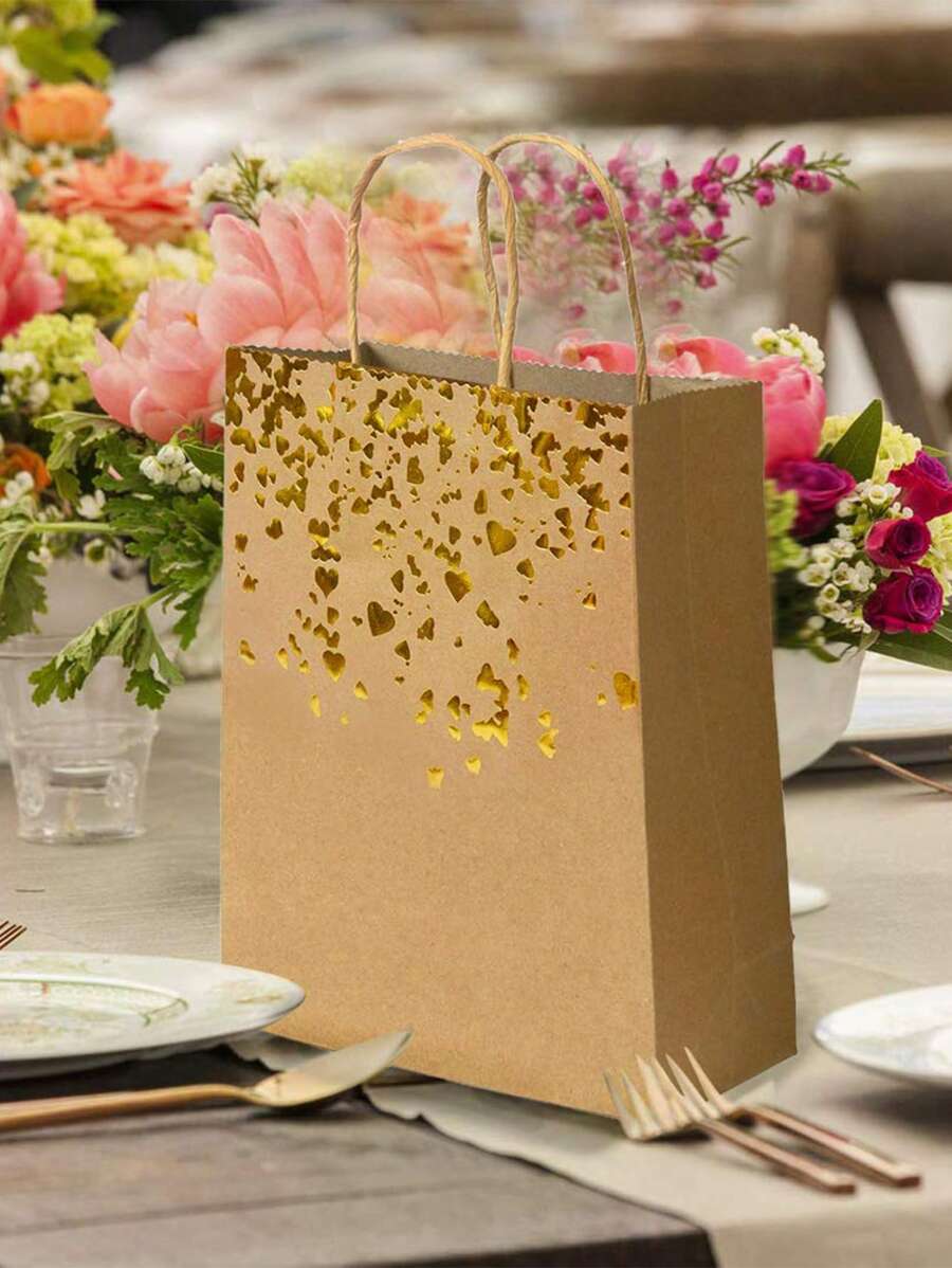 10 PCS Party Favor Paper Bag With Handle, Gold Bronze Kraft Paper Party ...