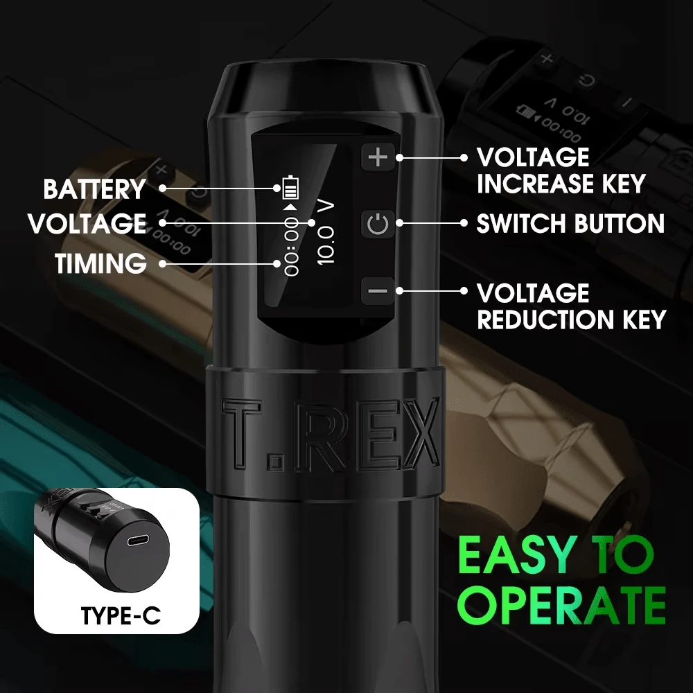 Machine à tatouer sans fil T-Rex, stylo rotatif, pistolet à tatouer de ...