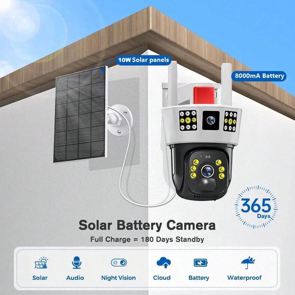 VERTO V380pro 6K Solar Security Cameras Wireless Outdoor, Three Lens ...