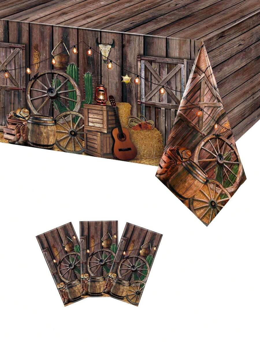 Western Party Tablecloth, Wild West Cowboy Theme Plastic Tablecloth ...