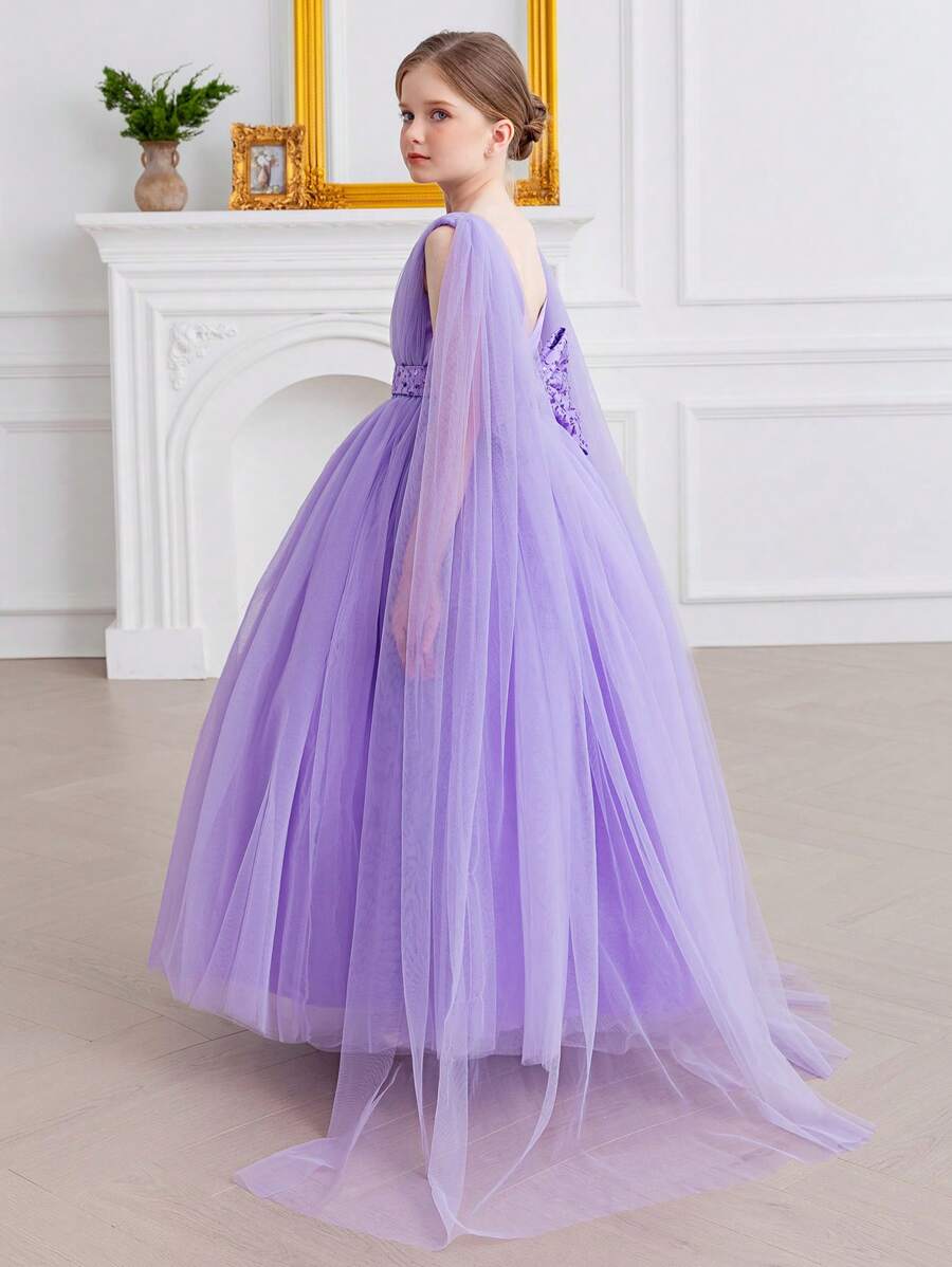 Tween Girl Sparkly Bow Tie Deep V Mesh Princess Dress, Suitable For ...