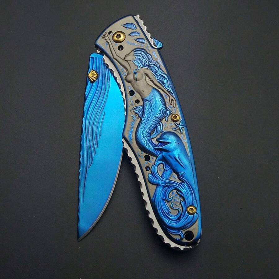 Personalized Folding Knife, Blue Titaniums Mermaid Handle Collection ...