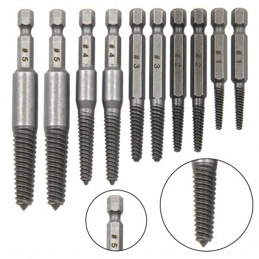 10-Piece Screw Extractor Set - Heavy-Duty Hex Shank Broken Head Bolt ...