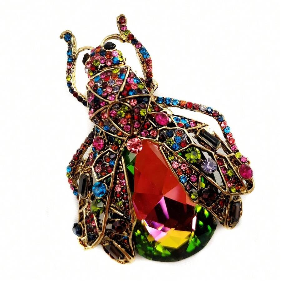 Art Nouveau Vintage Rainbow Colored Rhinestone Cicada Brooch Beetle Pin ...